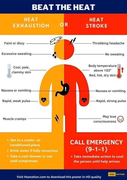Safety Poster: Beat The Heat: Heat Exhaustion Or Heat Stroke | HSENation