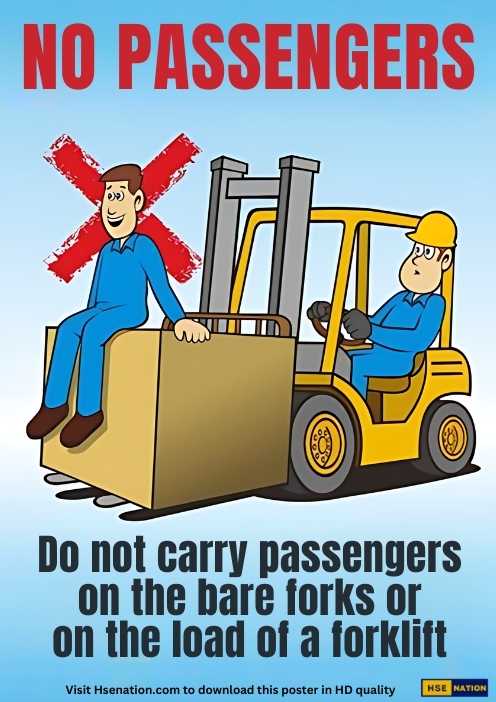 Safety Poster: Do not carry passengers on the bare forks or on the load ...