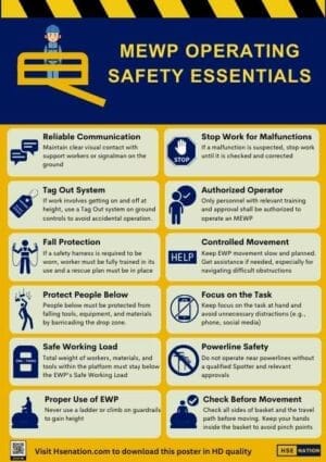 MEWP Operating Safety Essentials - Safety Poster | HSENation