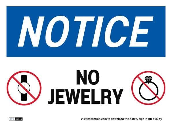 Notice Sign: No Jewelry | HSENation