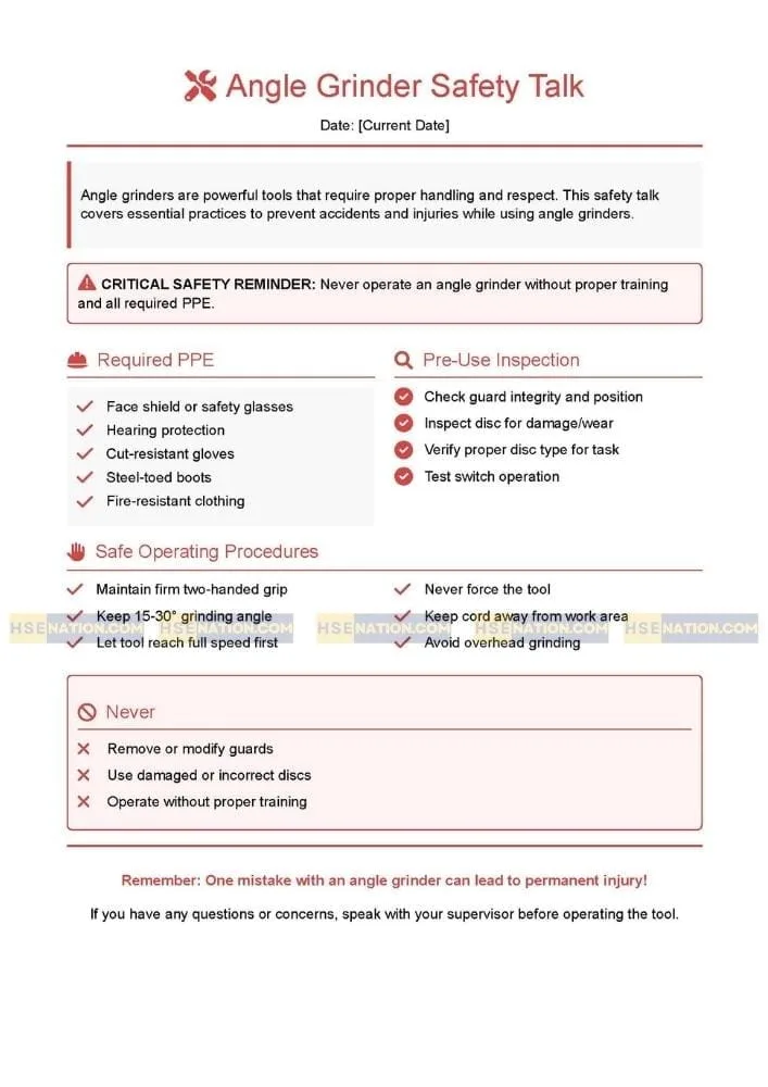 Angle Grinder Safety Toolbox Talk - Download | HSENation