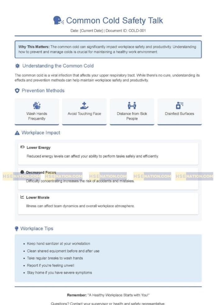 Common Cold Safety Toolbox Talk - Download | HSENation