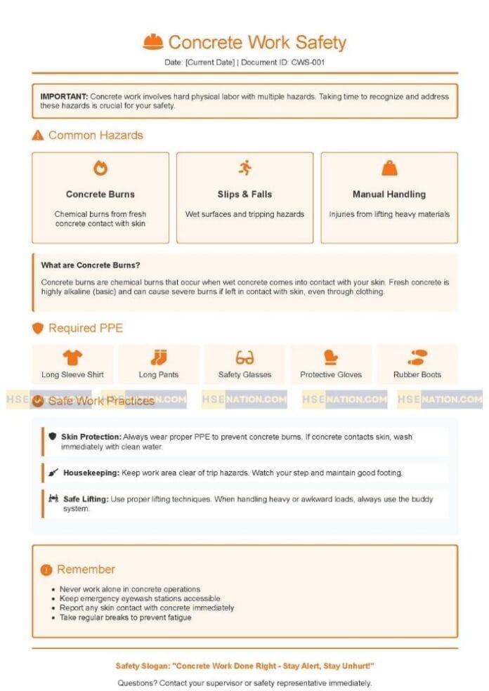 Concrete Work Safety Toolbox Talk - Download | HSENation