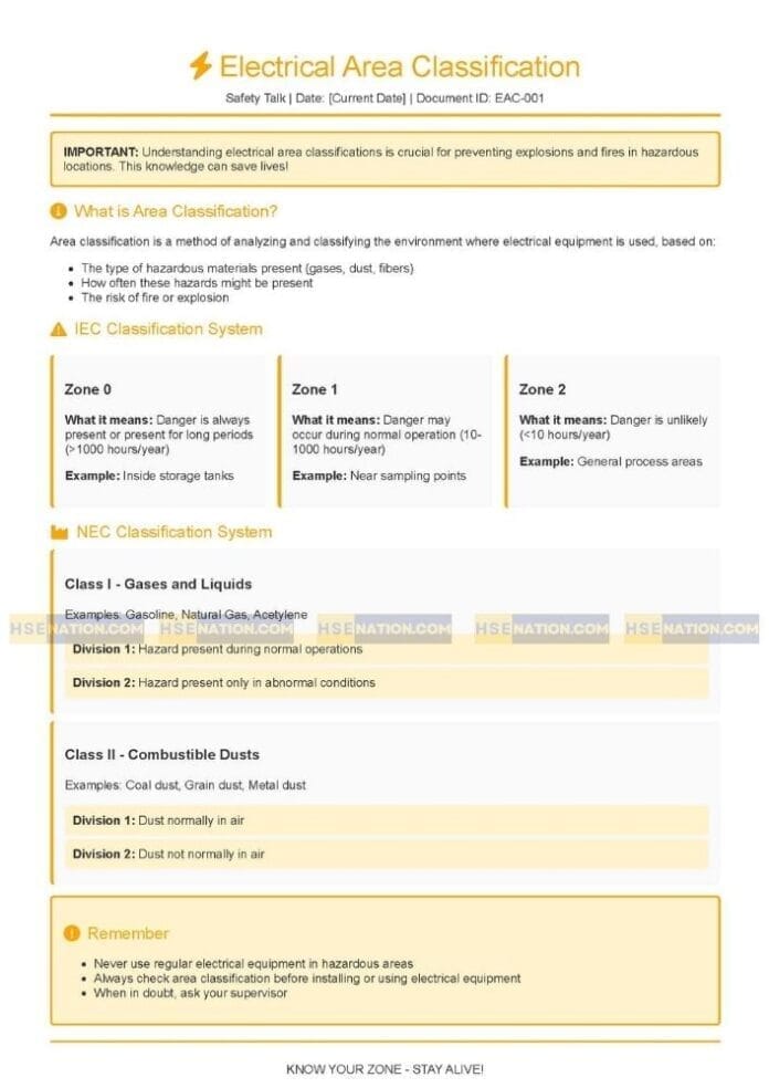 Electrical Area Classification Safety Toolbox Talk - Download | HSENation