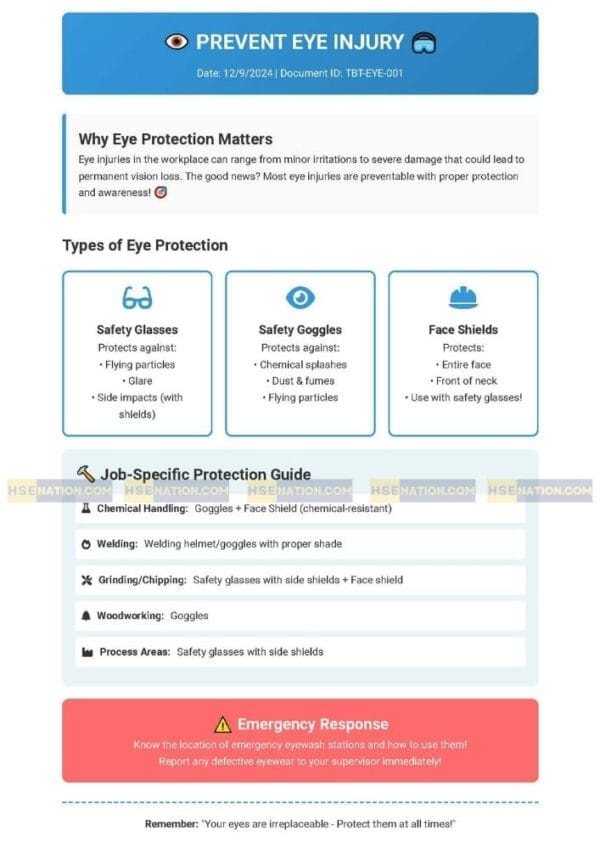 Eye Injury Prevention Safety Toolbox Talk - Download | HSENation