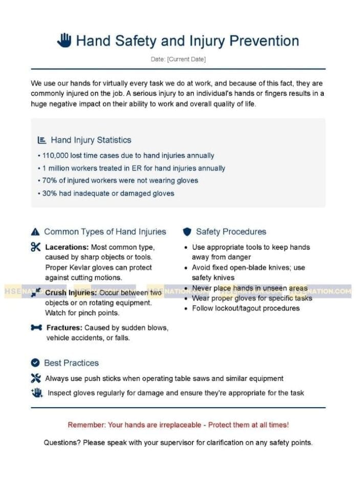 Hand Safety and Injury Prevention Safety Toolbox Talk - Download | HSENation