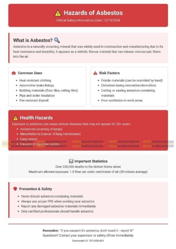Hazards of Asbestos Safety Toolbox Talk - Download | HSENation