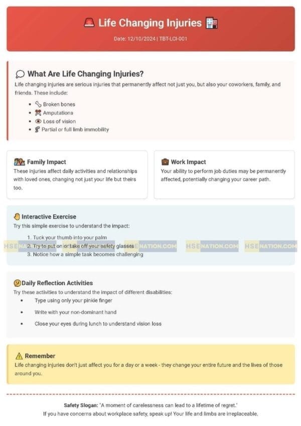 Life Changing Injuries - Safety Toolbox Talk - Download | HSENation