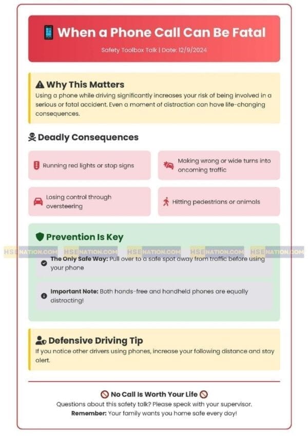Mobile Phone Safety While Driving Safety Toolbox Talk - Download ...