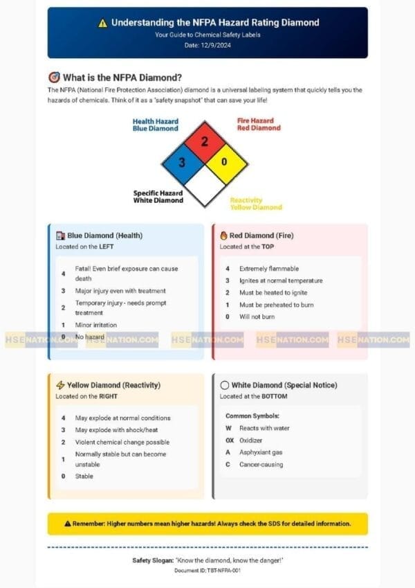 NFPA Hazard Rating Diamond Safety Toolbox Talk - Download | HSENation