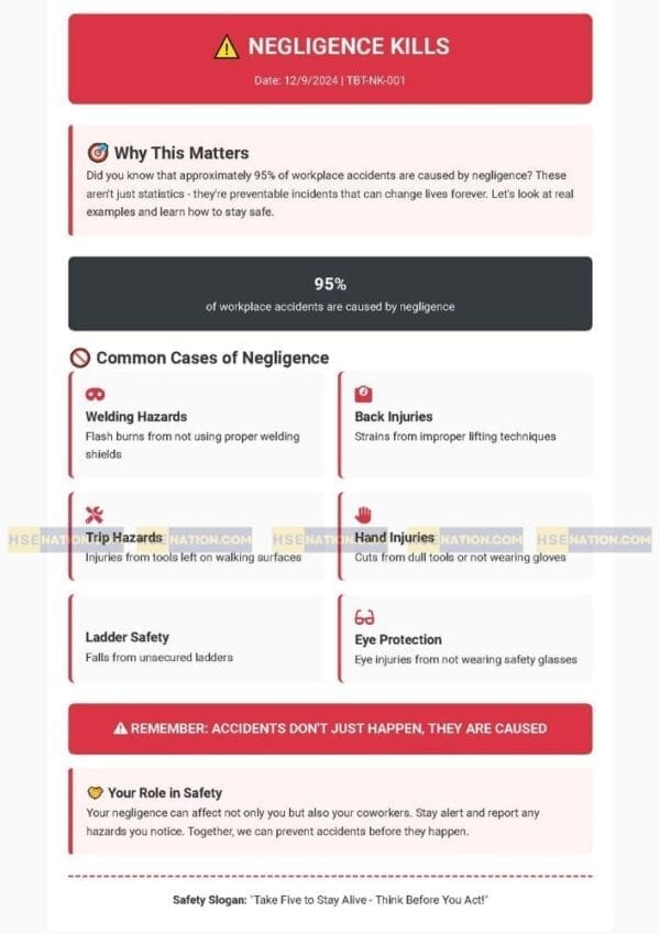 Negligence Kills Safety Toolbox Talk - Download | HSENation