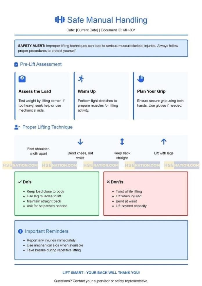 Safe Manual Handling Safety Toolbox Talk - Download | HSENation