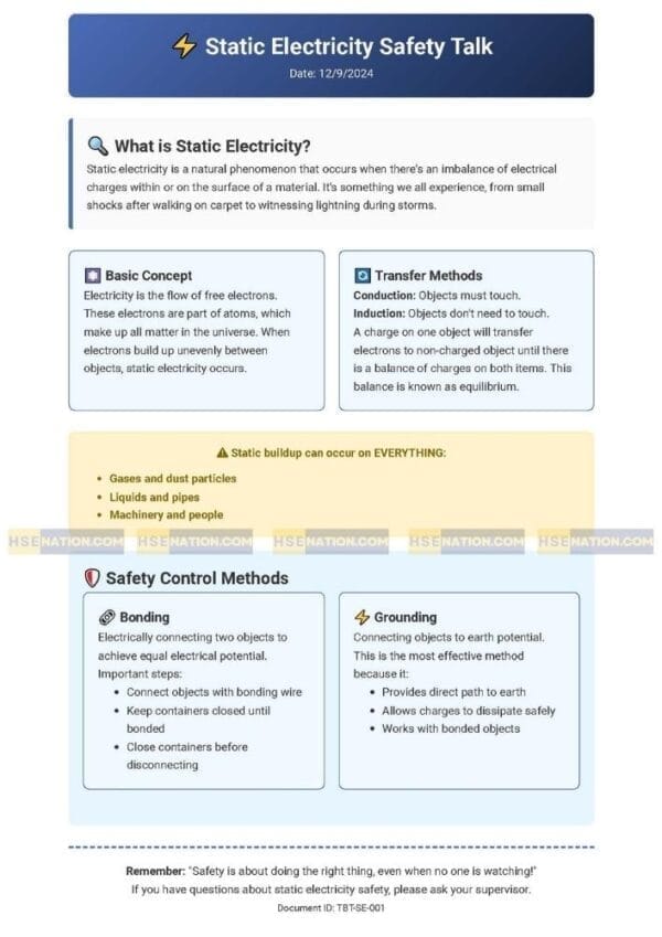 Static Electricity Safety Toolbox Talk - Download | HSENation