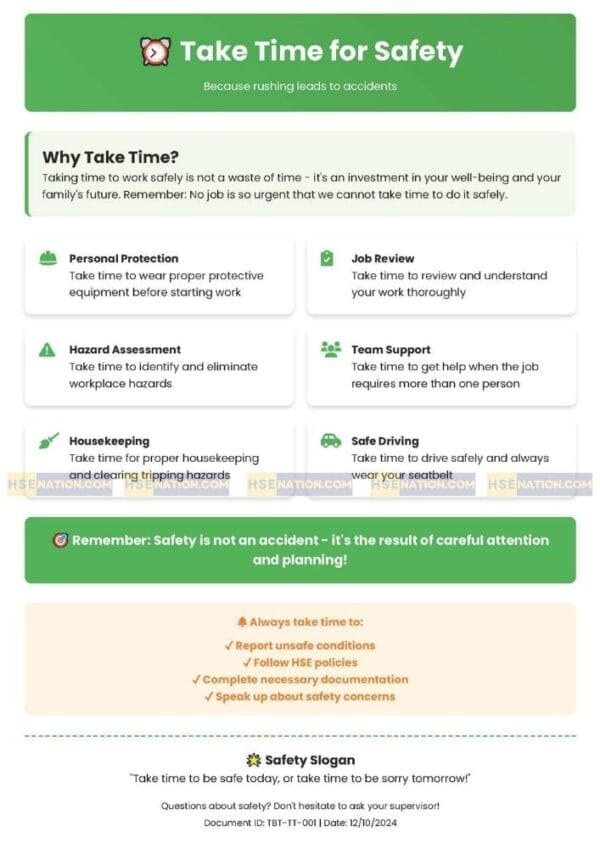 Take Time for Safety - Safety Toolbox Talk - Download | HSENation