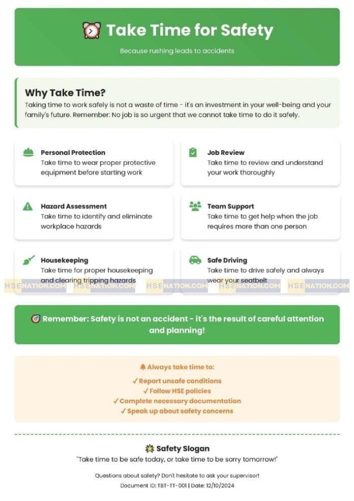 Take Time for Safety - Safety Toolbox Talk - Download | HSENation