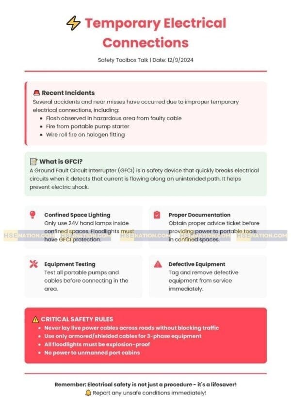 Temporary Electrical Connections Safety Toolbox Talk - Download | HSENation