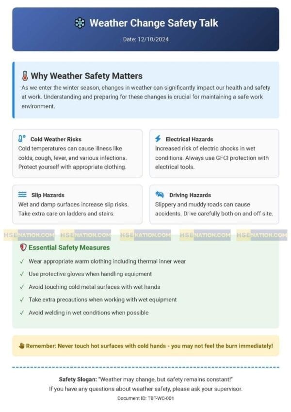 Weather Change Safety Toolbox Talk - Download | HSENation
