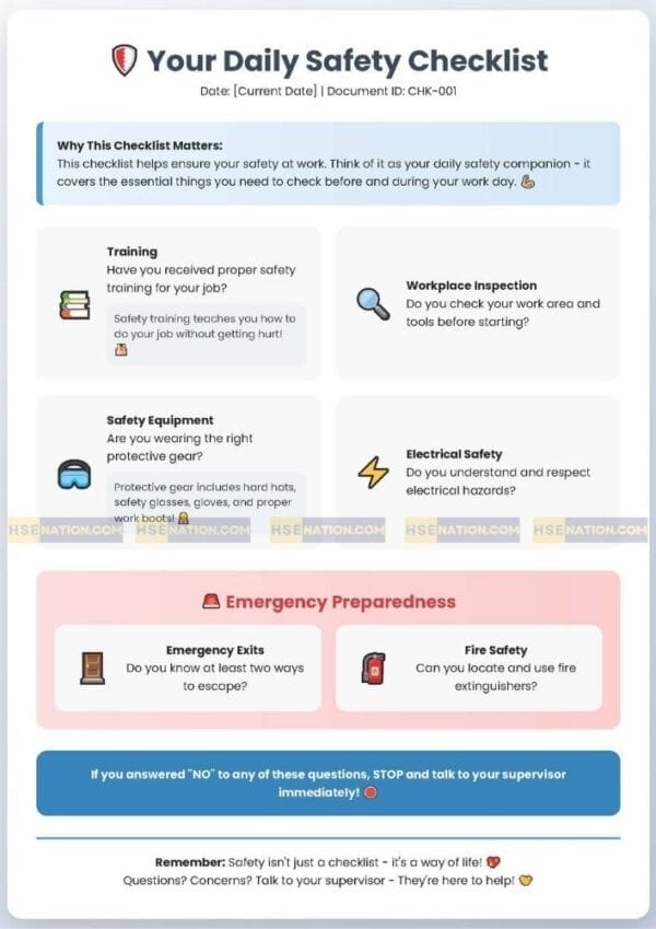 Your Daily Safety Checklist Safety Toolbox Talk - Download | HSENation